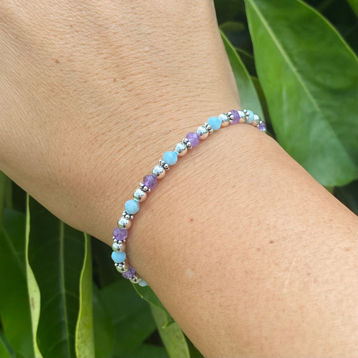 Larimar Stones & Amethyst with 4mm Sterling Silver Bracelet – Key West ...