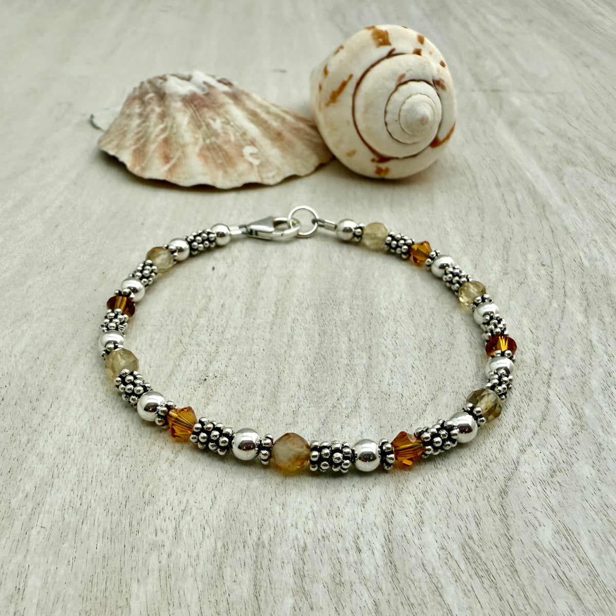 Bali Stacked Sterling Silver & November Citrine Bracelet (Or Stone of ...