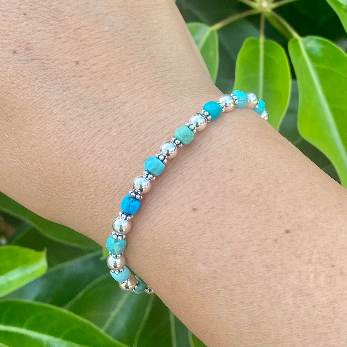 Natural Turquoise Cubes & 5mm Sterling Silver Bracelet – Key West ...